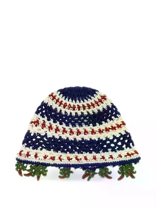Alanui Embroidered Crochet Beanie Hat - Blue