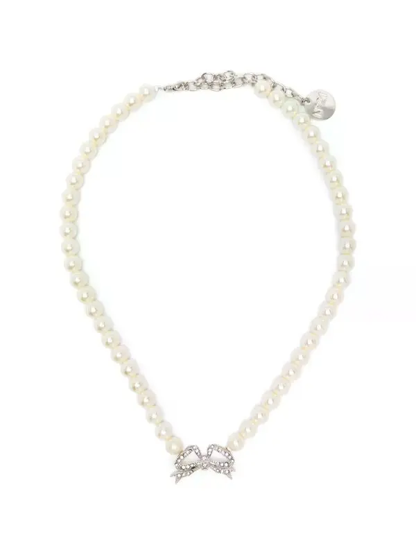 N°21 Crystal-embellished Bow-pendant Necklace - Silver