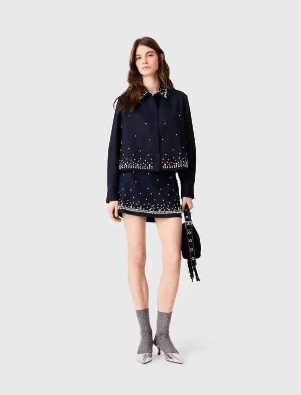 Maje Short Rhinestone Embroidered Shirt