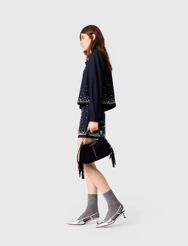 Maje Short Rhinestone Embroidered Shirt