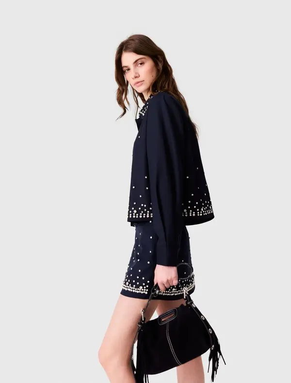 Maje Short Rhinestone Embroidered Shirt