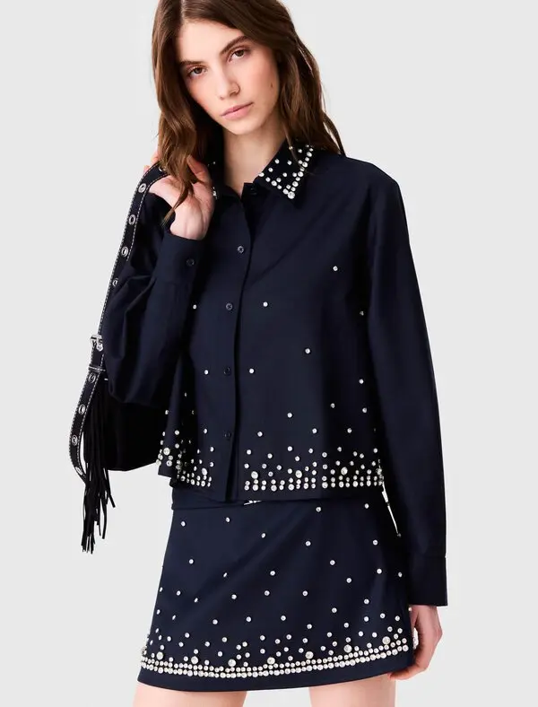 Maje Short Rhinestone Embroidered Shirt