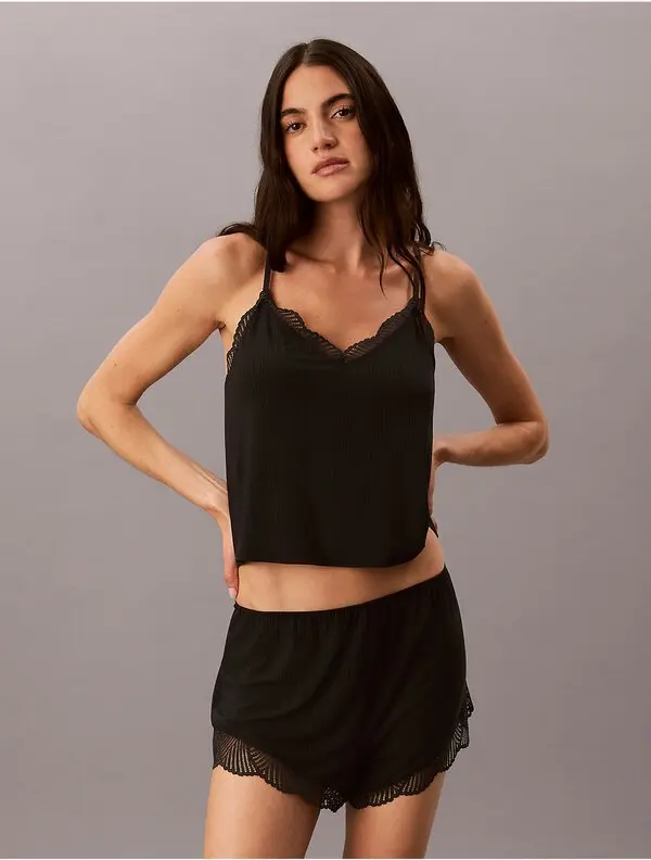 Calvin Klein Ultra Soft Modal Rib Lace Cami - Black