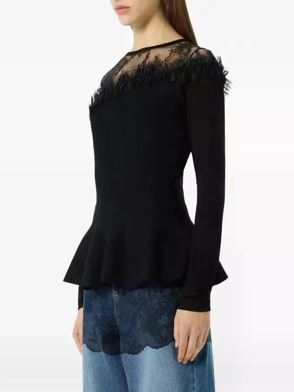 Blumarine Lace-panel Peplum Sweater