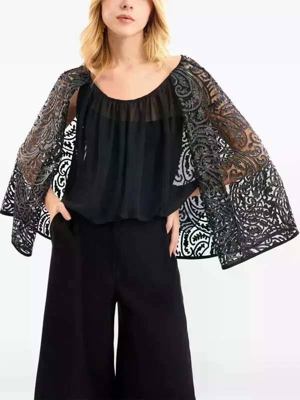 GEMY MAALOUF Lace-sleeve Gathered Top