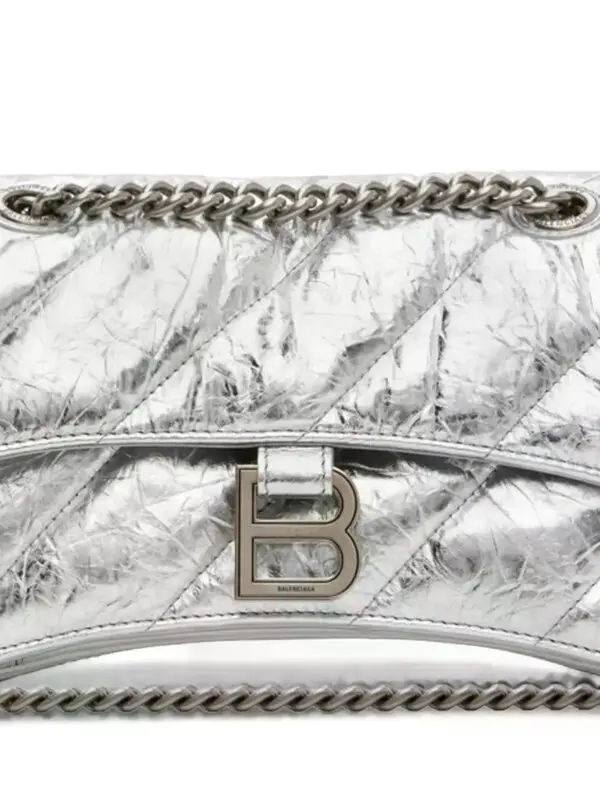 Balenciaga Crush Quilted Leather Crossbody Bag - Silver