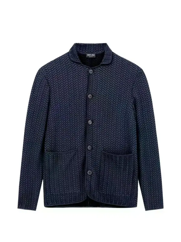 Giorgio Armani Chevron-knit Button-up Jacket - Blue