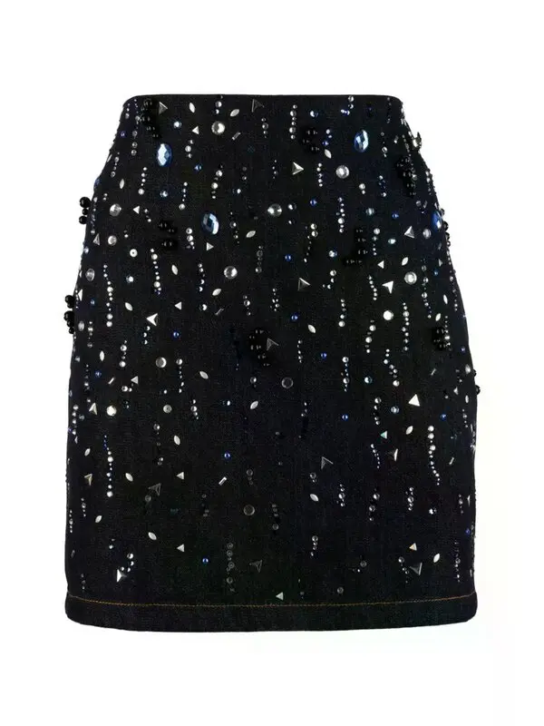 GENNY Crystal-embellished Denim Mini Skirt - Blue