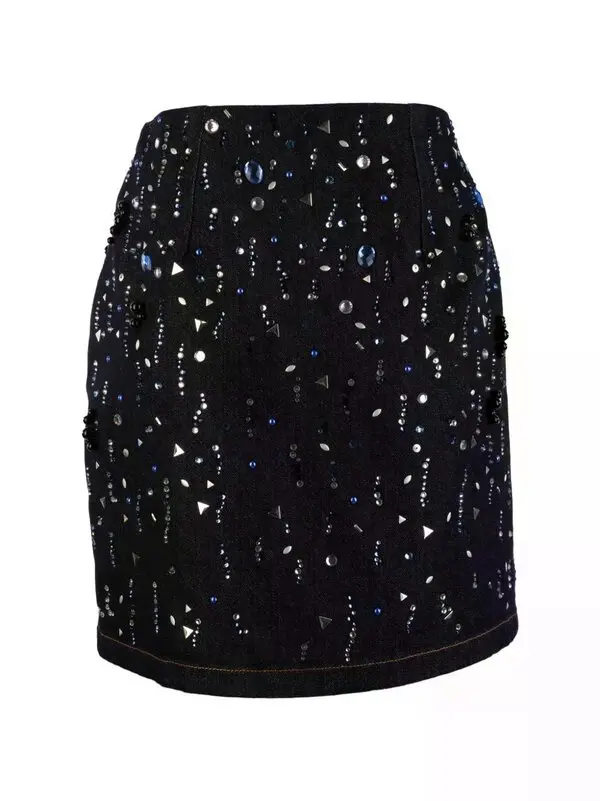 GENNY Crystal-embellished Denim Mini Skirt