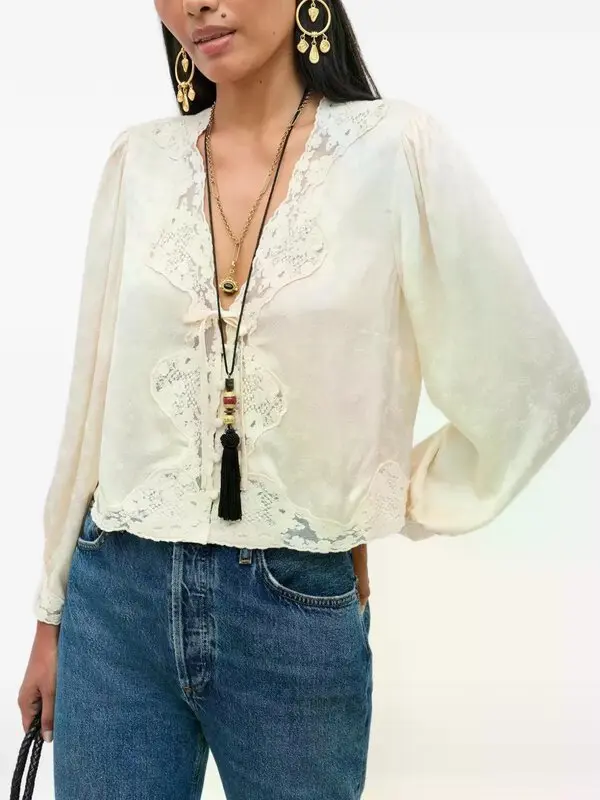 Rixo Tove Floral-jacquard Lace-trim Top