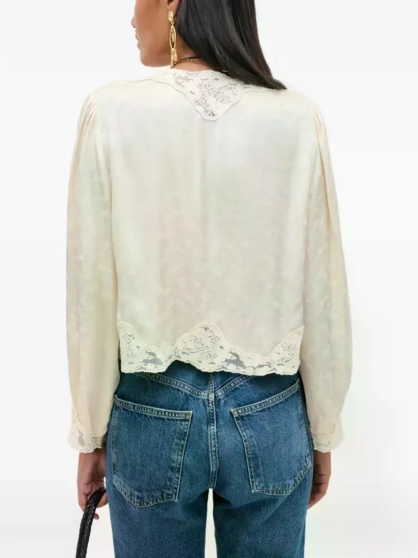 Rixo Tove Floral-jacquard Lace-trim Top