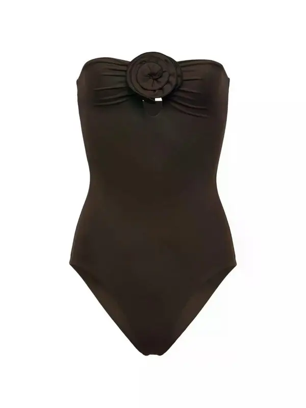 Magda Butrym Floral-applique Bandeau Swimsuit - Brown