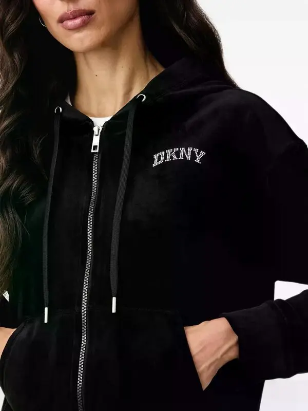 Dkny Varsity Rhinestone-logo Velour Hoodie