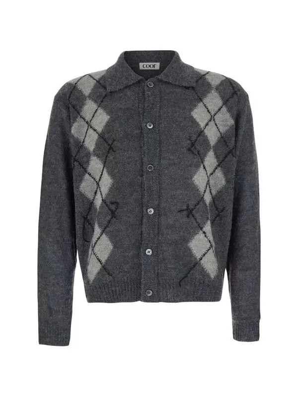 COOR Argyle-patterned Collared Cardigan