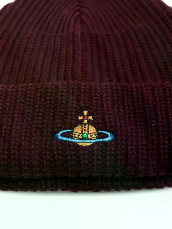 VIVIENNE WESTWOOD Orb-embroidered Ribbed-knit Beanie Hat