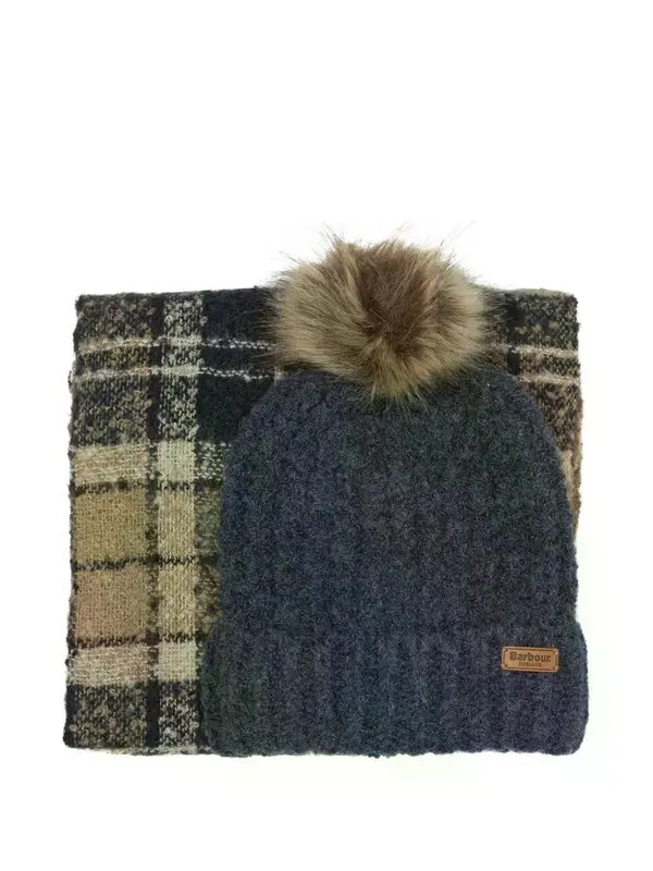 Barbour Saltburn Pom-pom Check-pattern Scarf And Beanie Hat Set - Blue