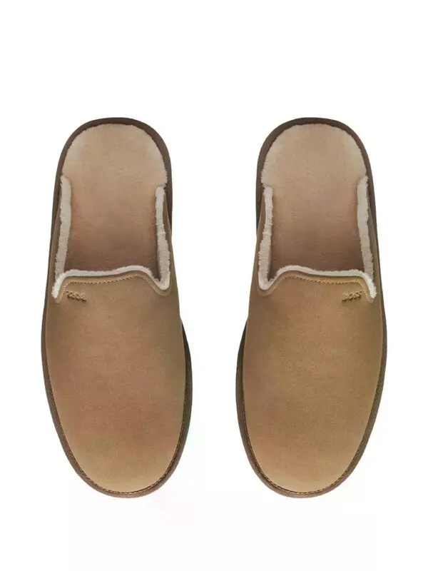 BOSS Shearling-lined Slip-on Slippers With Logo Detail - Neutrals
