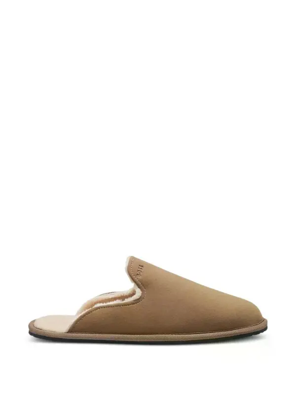 BOSS Shearling-lined Slip-on Slippers With Logo Detail - Neutrals