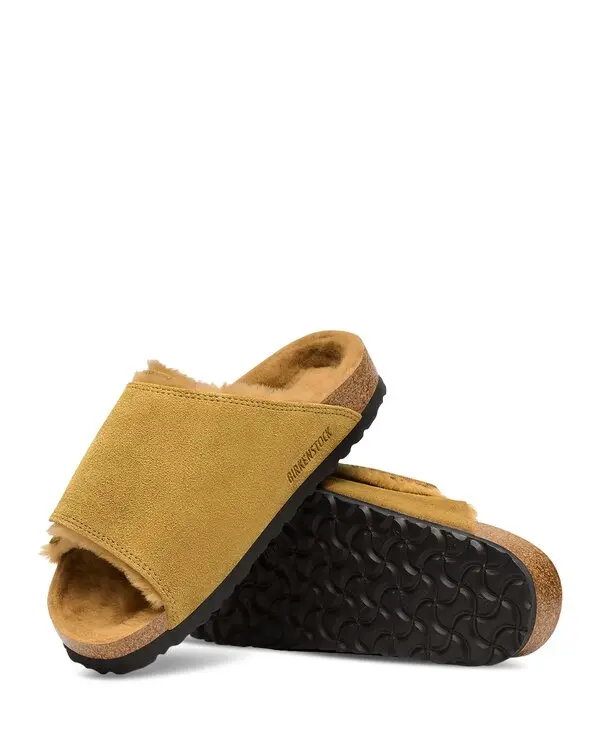 BIRKENSTOCK Solana Suede Shearling Lined Slides - Tan
