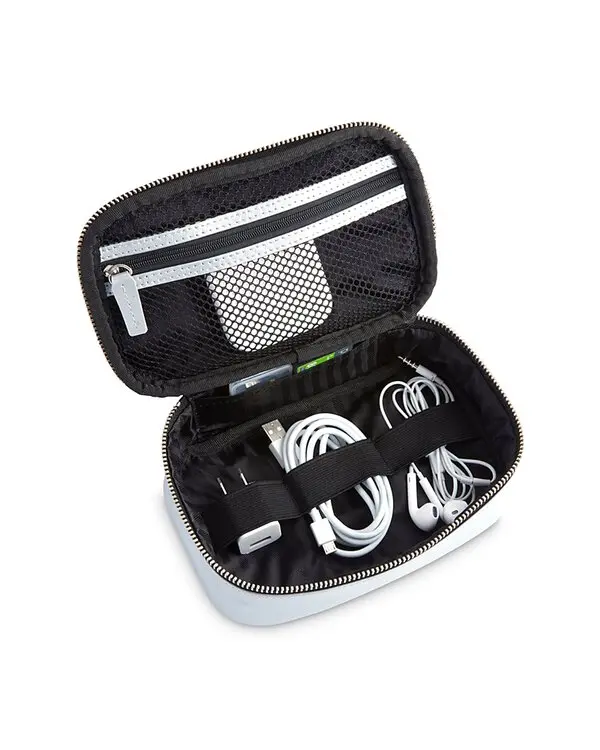 ROYCE NEW YORK Leather Tech Accessory Travel Storage Case - Silver