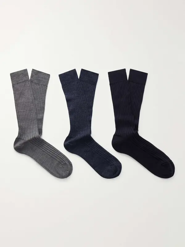 Mr P. Set Of Three Wool-blend Socks