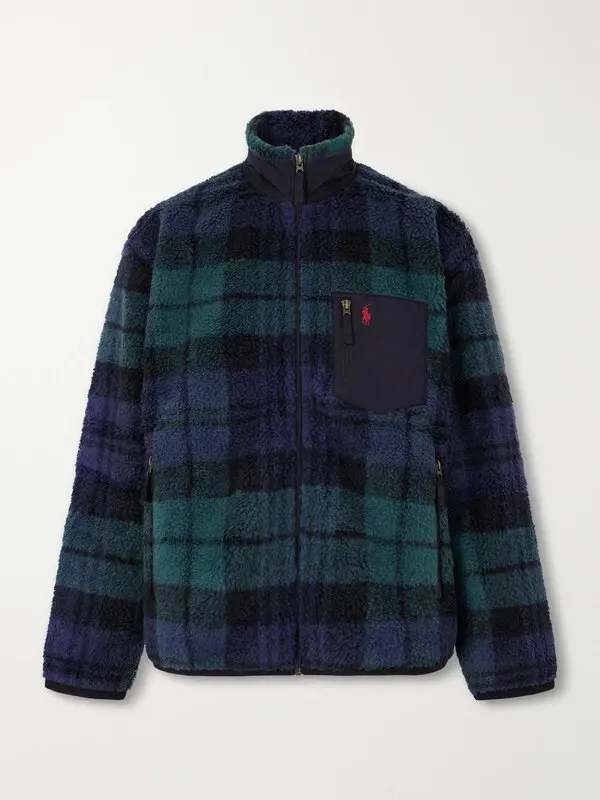 Polo Ralph Lauren Logo-embroidered Shell-trimmed Checked Fleece Jacket