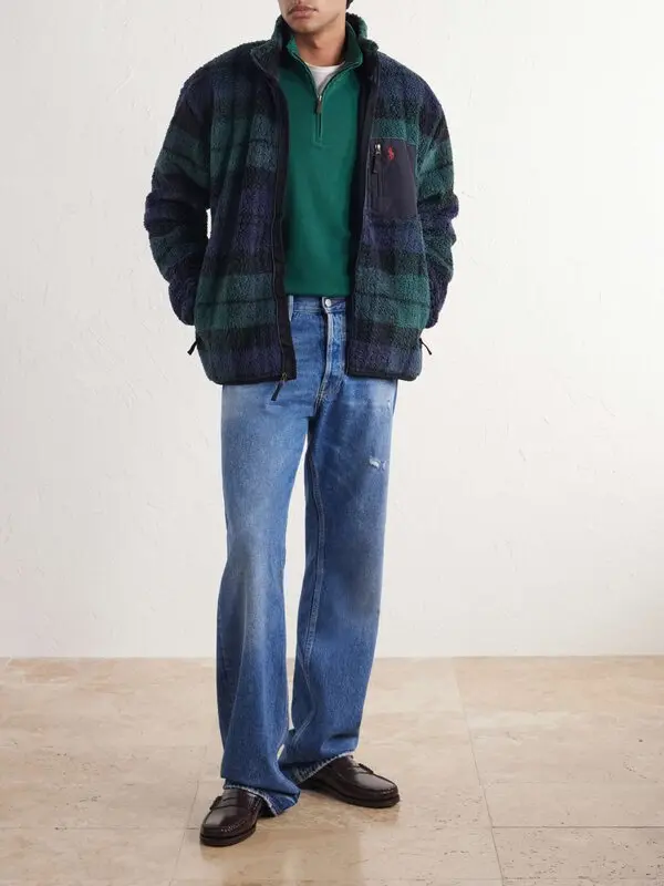 Polo Ralph Lauren Logo-embroidered Shell-trimmed Checked Fleece Jacket