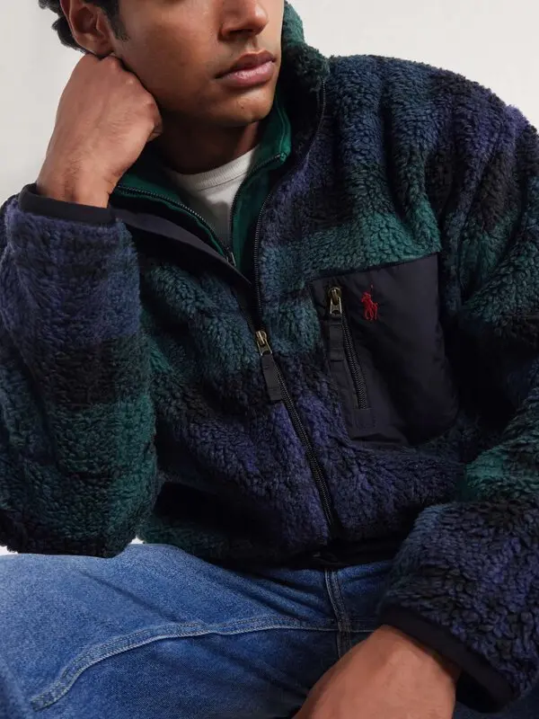 Polo Ralph Lauren Logo-embroidered Shell-trimmed Checked Fleece Jacket