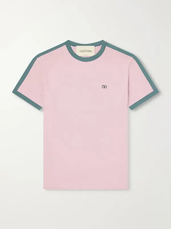 Valentino Garavani Vlogo-embroidered Cotton-jersey T-shirt - Pink