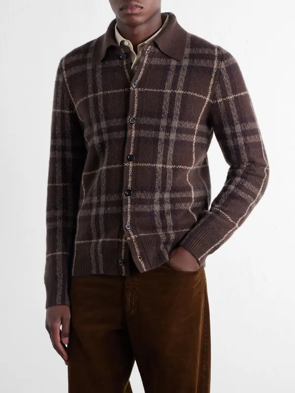 Burberry Checked Knitted Cashmere Polo Shirt
