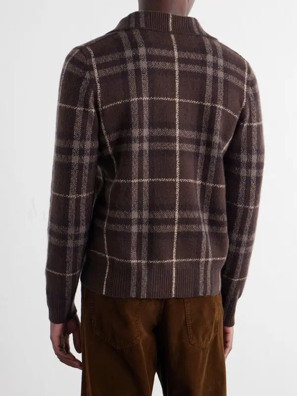 Burberry Checked Knitted Cashmere Polo Shirt