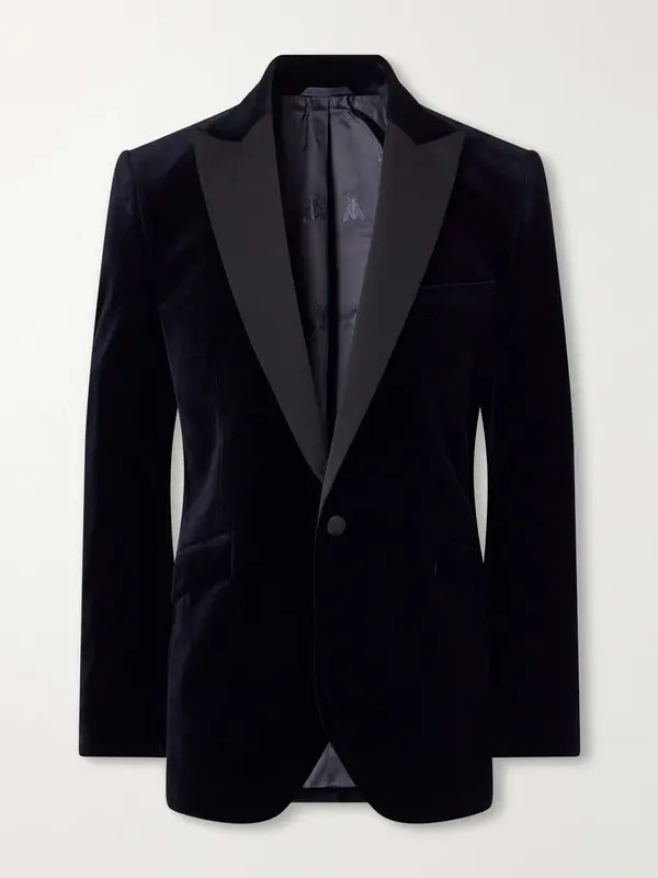 FAVOURBROOK Grosgrain-trimmed Cotton-velvet Tuxedo Jacket - Navy