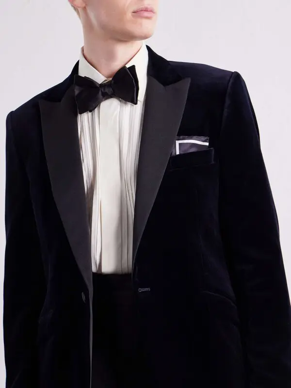 FAVOURBROOK Grosgrain-trimmed Cotton-velvet Tuxedo Jacket - Navy