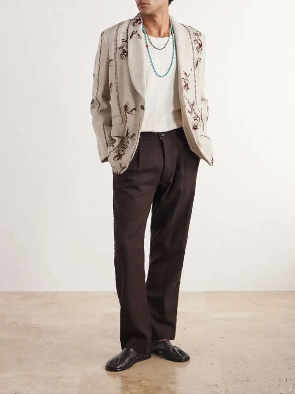 KARTIK RESEARCH Bead-embellished Embroidered Shawl-collar Linen Blazer