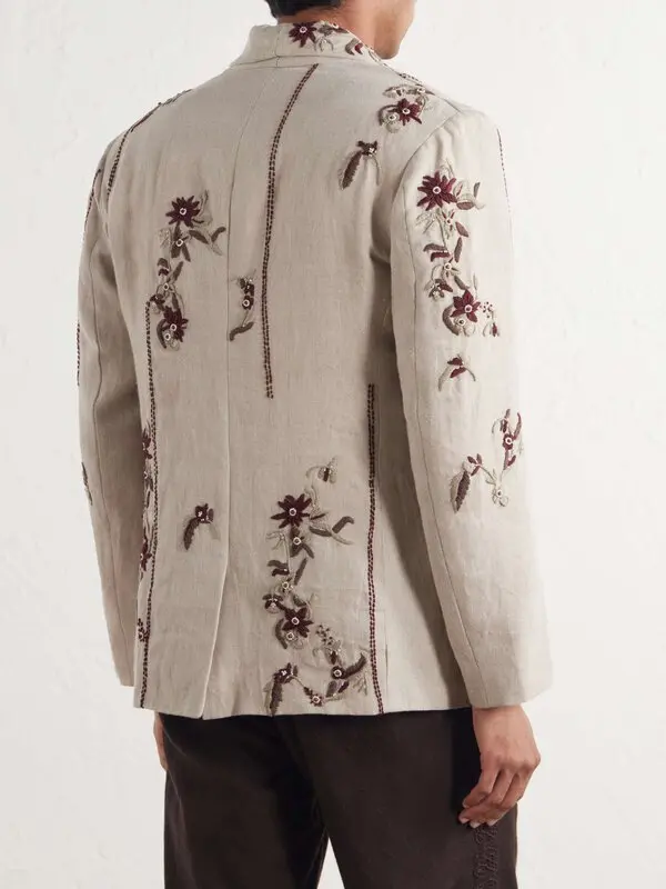 KARTIK RESEARCH Bead-embellished Embroidered Shawl-collar Linen Blazer