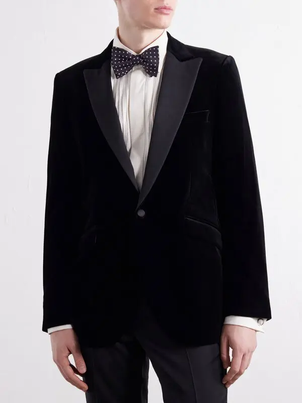 FAVOURBROOK Grosgrain-trimmed Cotton-velvet Tuxedo Jacket