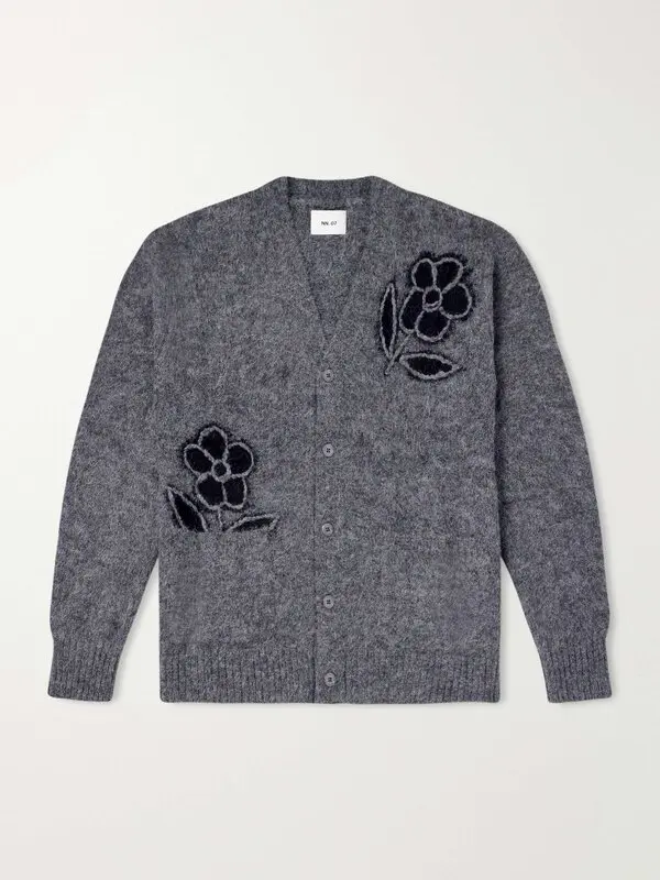 Nn07 Kyle 60021 Embroidered Intarsia-knit Brushed Alpaca-blend Cardigan