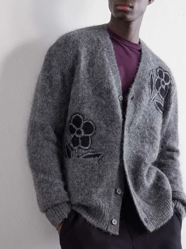 Nn07 Kyle 60021 Embroidered Intarsia-knit Brushed Alpaca-blend Cardigan