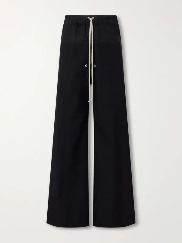 Rick Owens Bela Wide-leg Satin-trimmed Virgin Wool-whipcord Drawstring Trousers