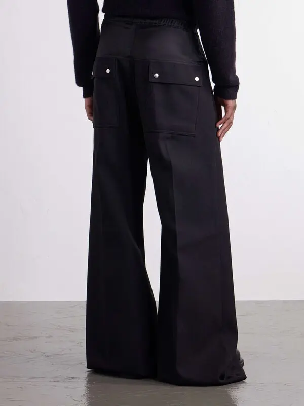 Rick Owens Bela Wide-leg Satin-trimmed Virgin Wool-whipcord Drawstring Trousers