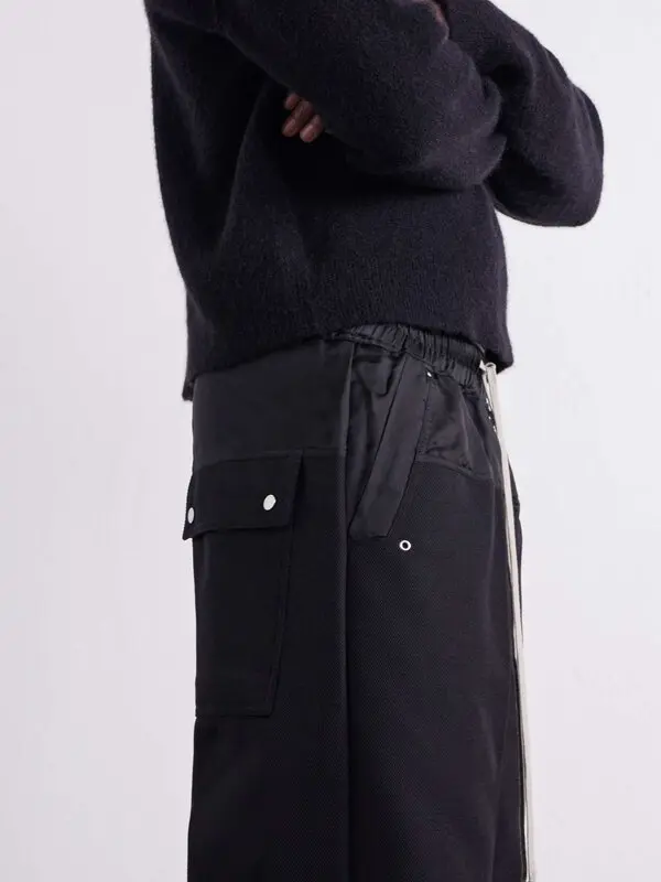 Rick Owens Bela Wide-leg Satin-trimmed Virgin Wool-whipcord Drawstring Trousers