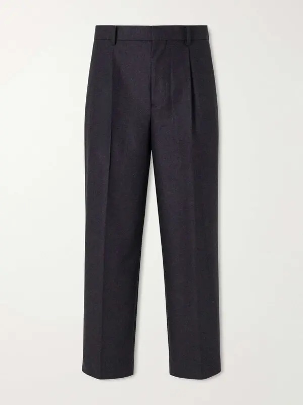 ATON Pleated Straight-leg Merino Wool Suit Trousers - Gray