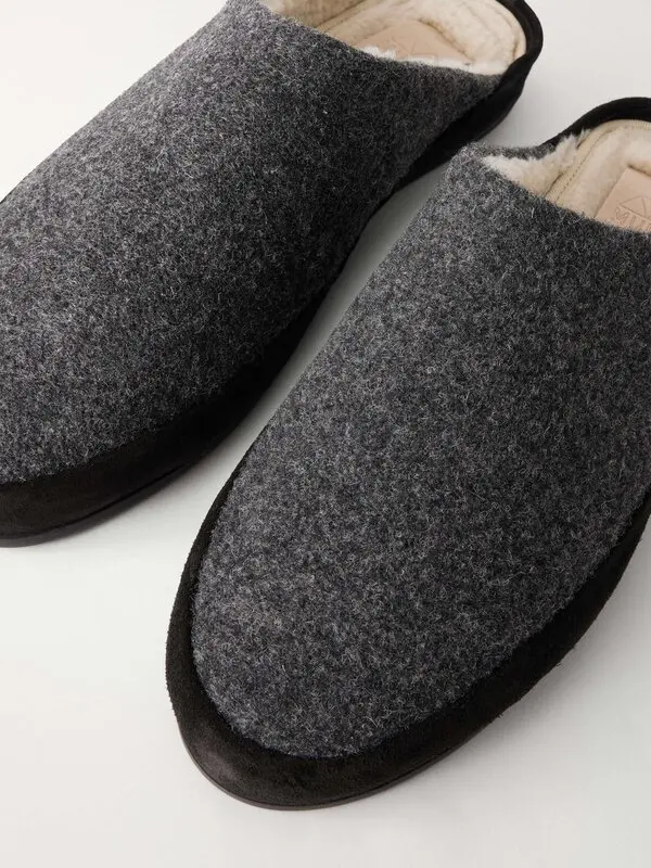 Mulo Suede-trimmed Felt Slippers