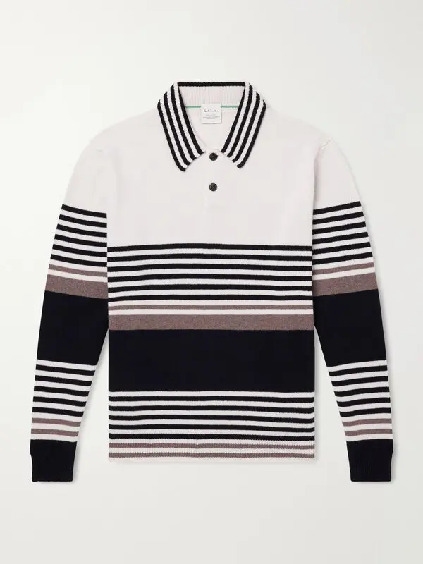 Paul Smith Striped Cashmere Polo Shirt - Neutrals