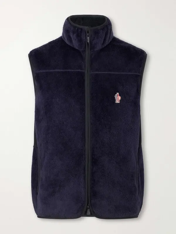 Moncler Logo-appliquéd Gabardine-trimmed Fleece Polartec® Gilet - Navy
