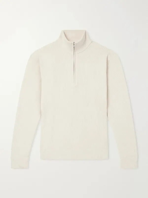 Nn07 Danny 6429 Ribbed Chenille Half-zip Sweater - Neutrals