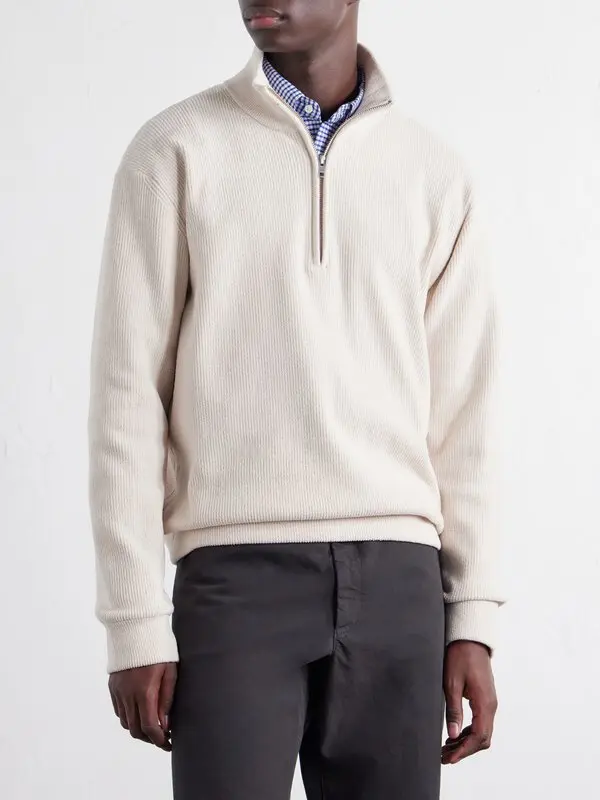 Nn07 Danny 6429 Ribbed Chenille Half-zip Sweater - Neutrals
