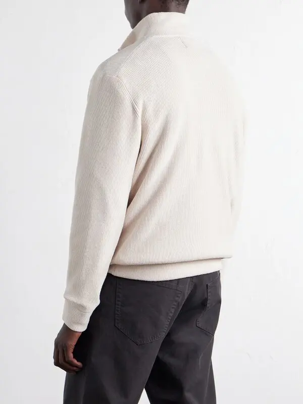 Nn07 Danny 6429 Ribbed Chenille Half-zip Sweater - Neutrals