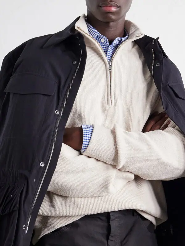 Nn07 Danny 6429 Ribbed Chenille Half-zip Sweater - Neutrals
