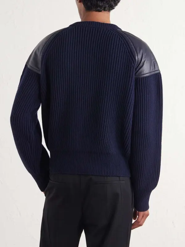 Bottega Veneta Leather-trimmed Ribbed Wool And Cashmere-blend Zip-up Sweater